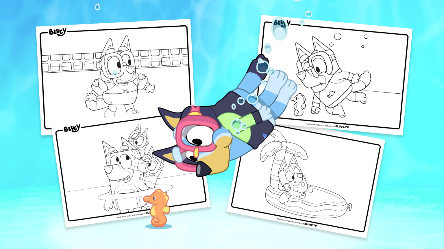 Splash into Bluey Colouring Sheets - Bluey Official Website