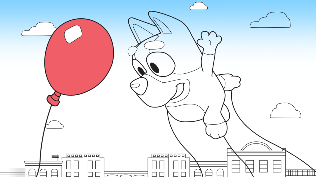 Bluey at Macy's Parade Colouring Sheet - Bluey Official Website